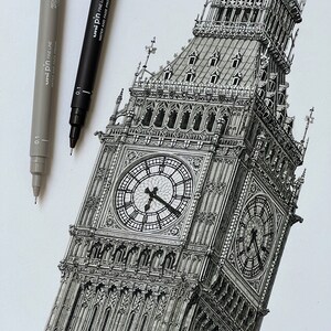 Big Ben Clock Tower Drawing London, Signed Print, Wall Art, Travel ...