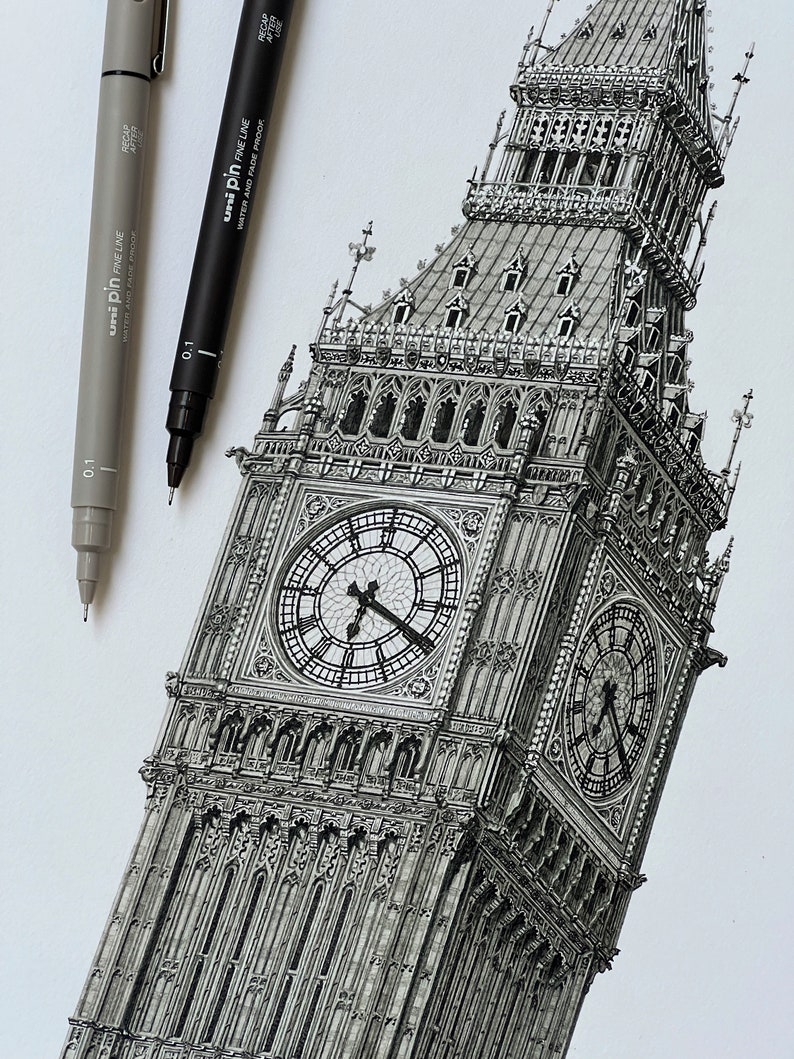 Big Ben Clock Tower Drawing London, Signed Print, Wall Art, Travel ...