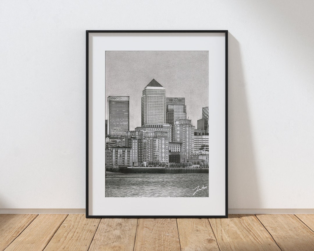 Canary Wharf Skyline Drawing London Drawing Limited Edition - Etsy UK