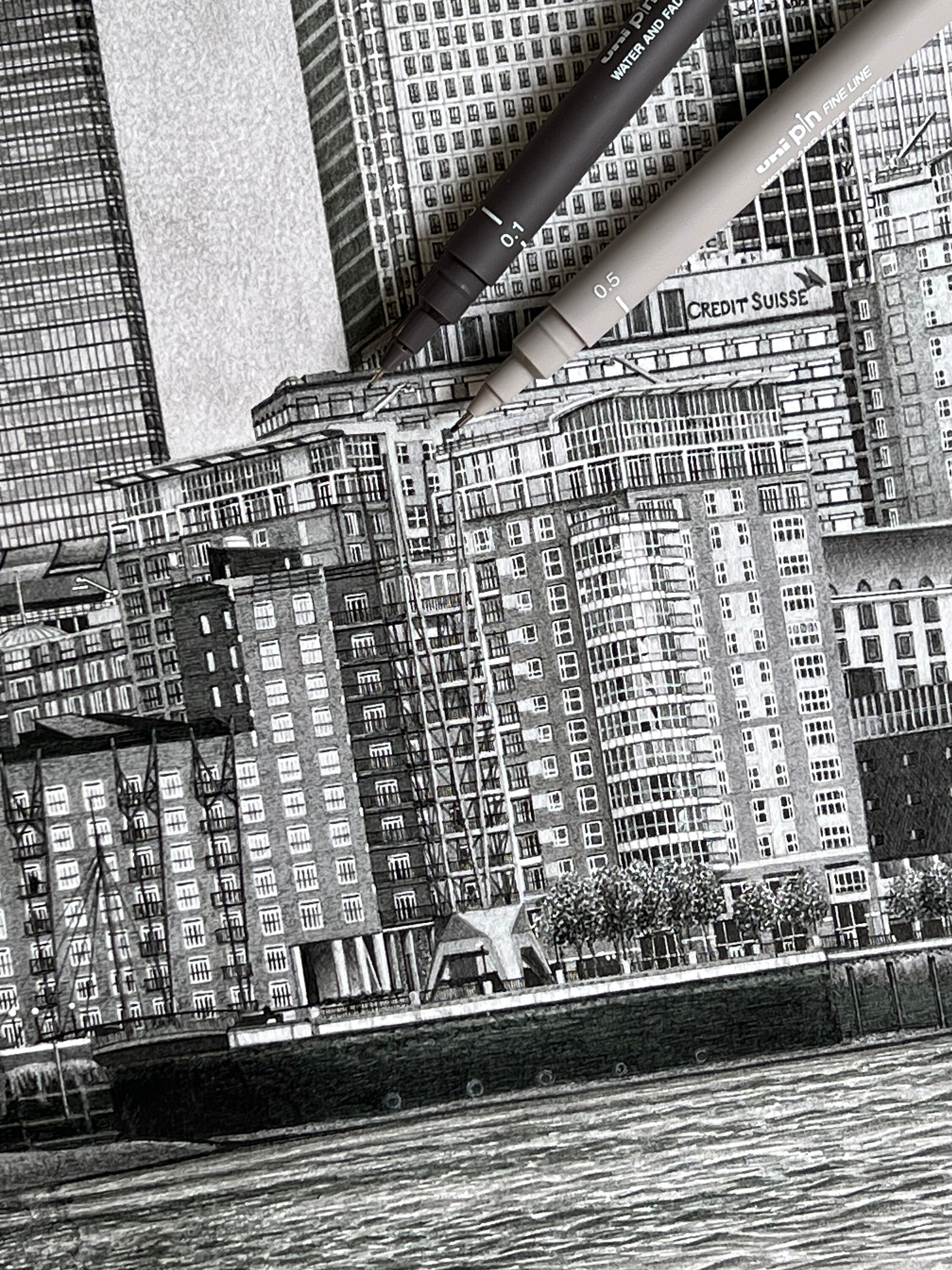 Canary Wharf Skyline Drawing London Drawing Limited Edition - Etsy UK