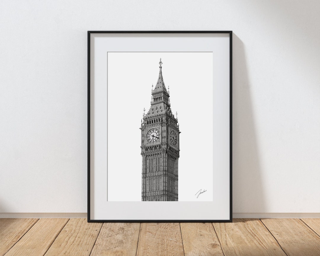 Big Ben Clock Tower Drawing London, Signed Print, Wall Art, Travel ...