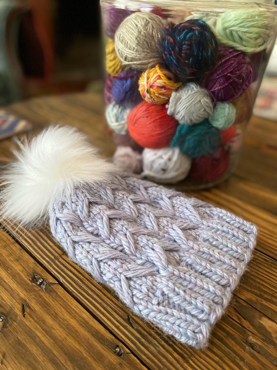 Extremely Warm Light Blue Knit Horntail Beanie With White Pom | Etsy