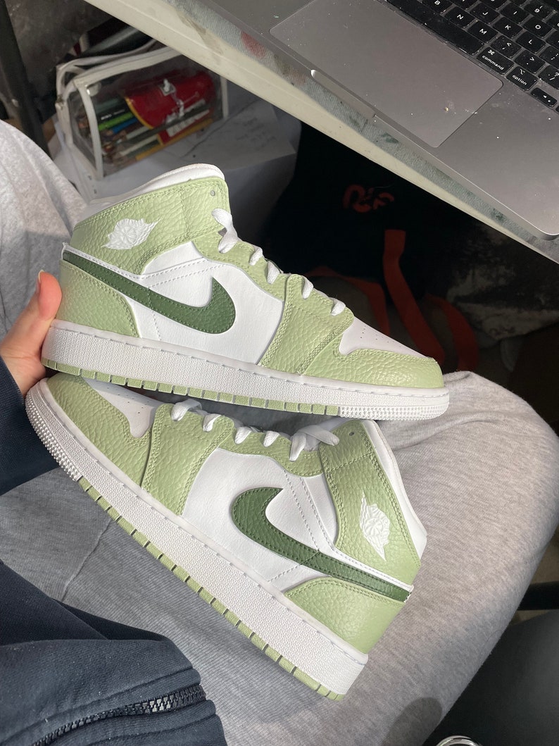 Custom Sage and Olive Air Jordan 1 Mid - Etsy