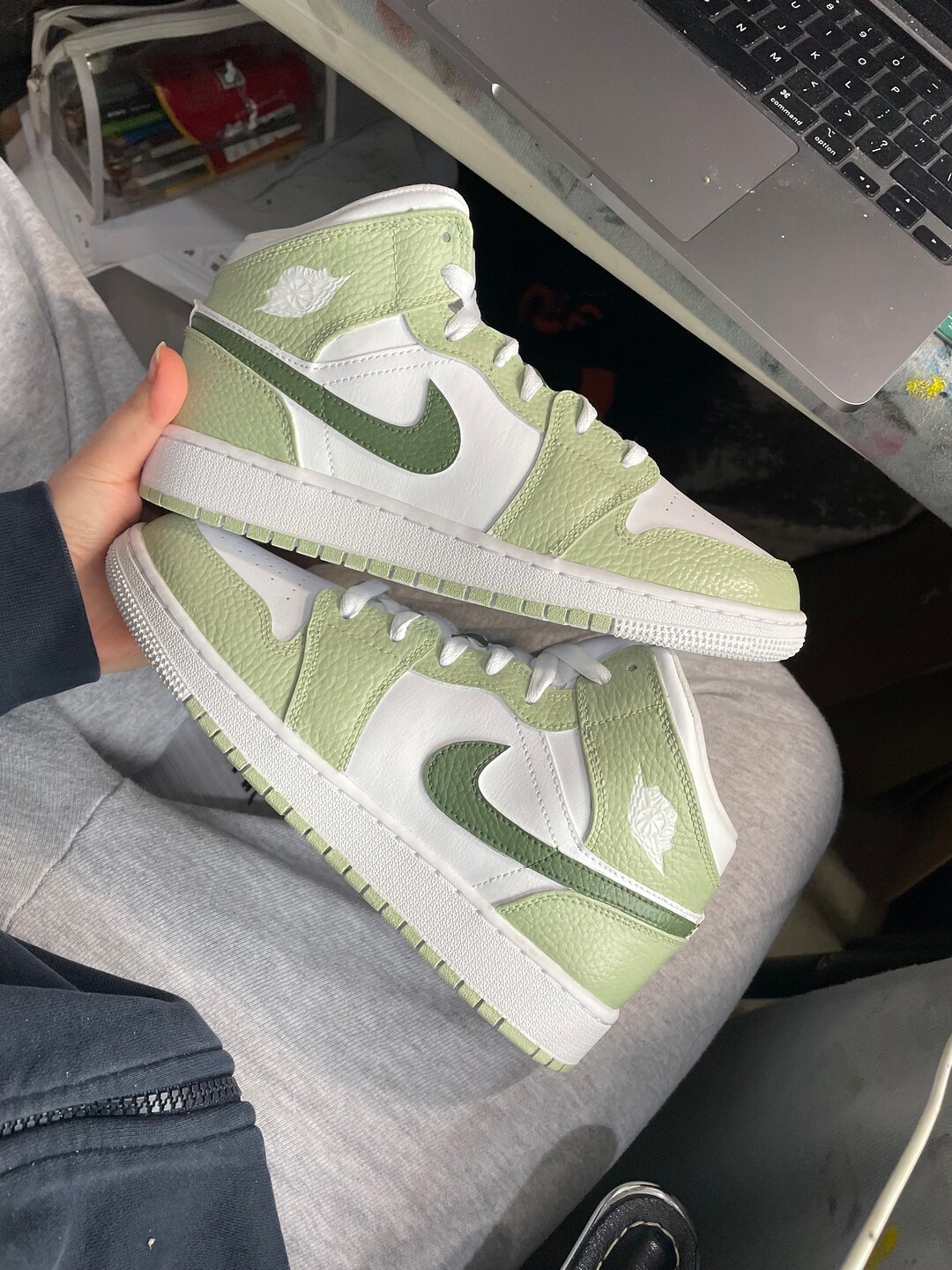 Custom Sage and Olive Air Jordan 1 Mid - Etsy