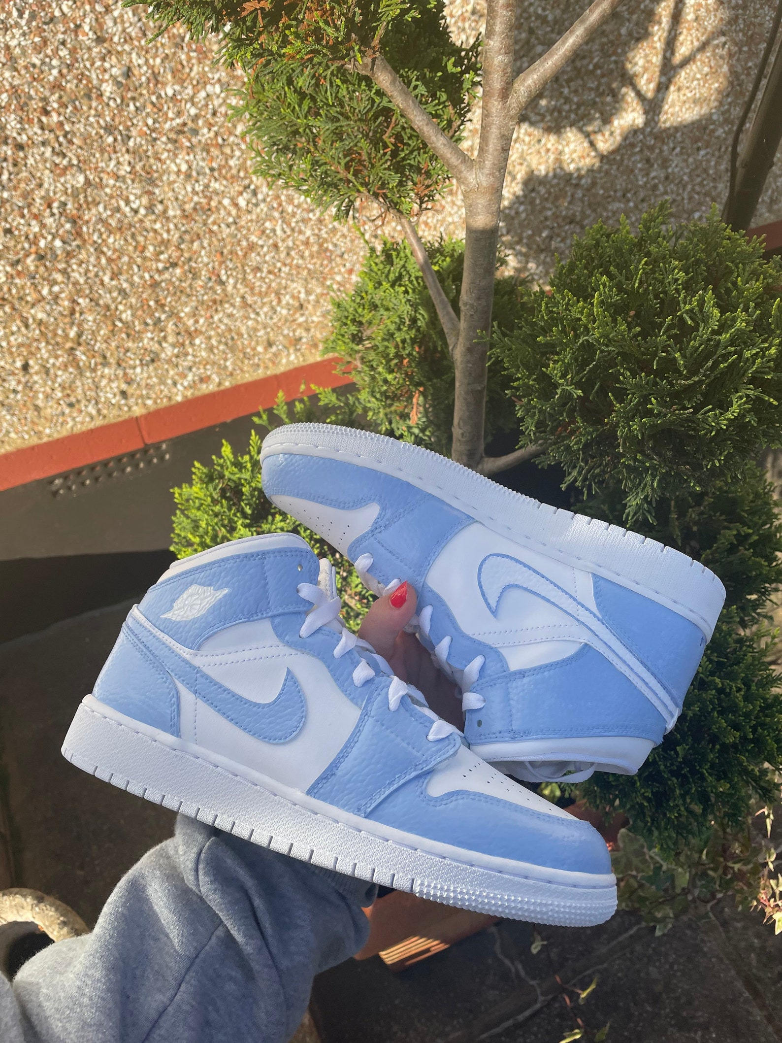 Custom Baby Blue Air Jordan 1 Mid - Etsy UK