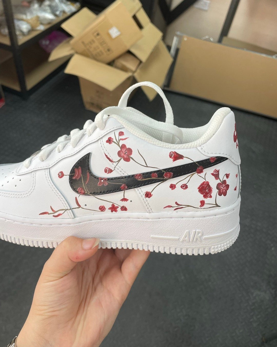 Custom Red and Black Cherry Blossom AF1 - Etsy