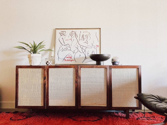 Mid Century Modern Rattan Cane Media Console Buffet DIY Tutorial Etsy