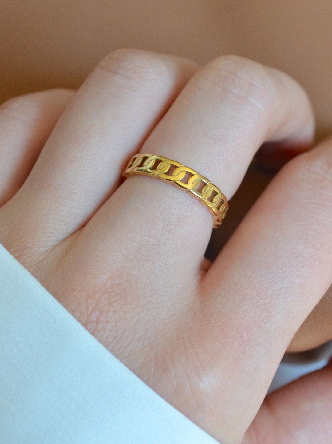 Gold Chain Ring, Thin Band, Gold Chain Band, Elegant Ring, Stainless ...