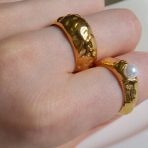 Gold Hammered Ring, Handmade Jewelry, Pearl Ring, Uneven Ring, Knobbly ...
