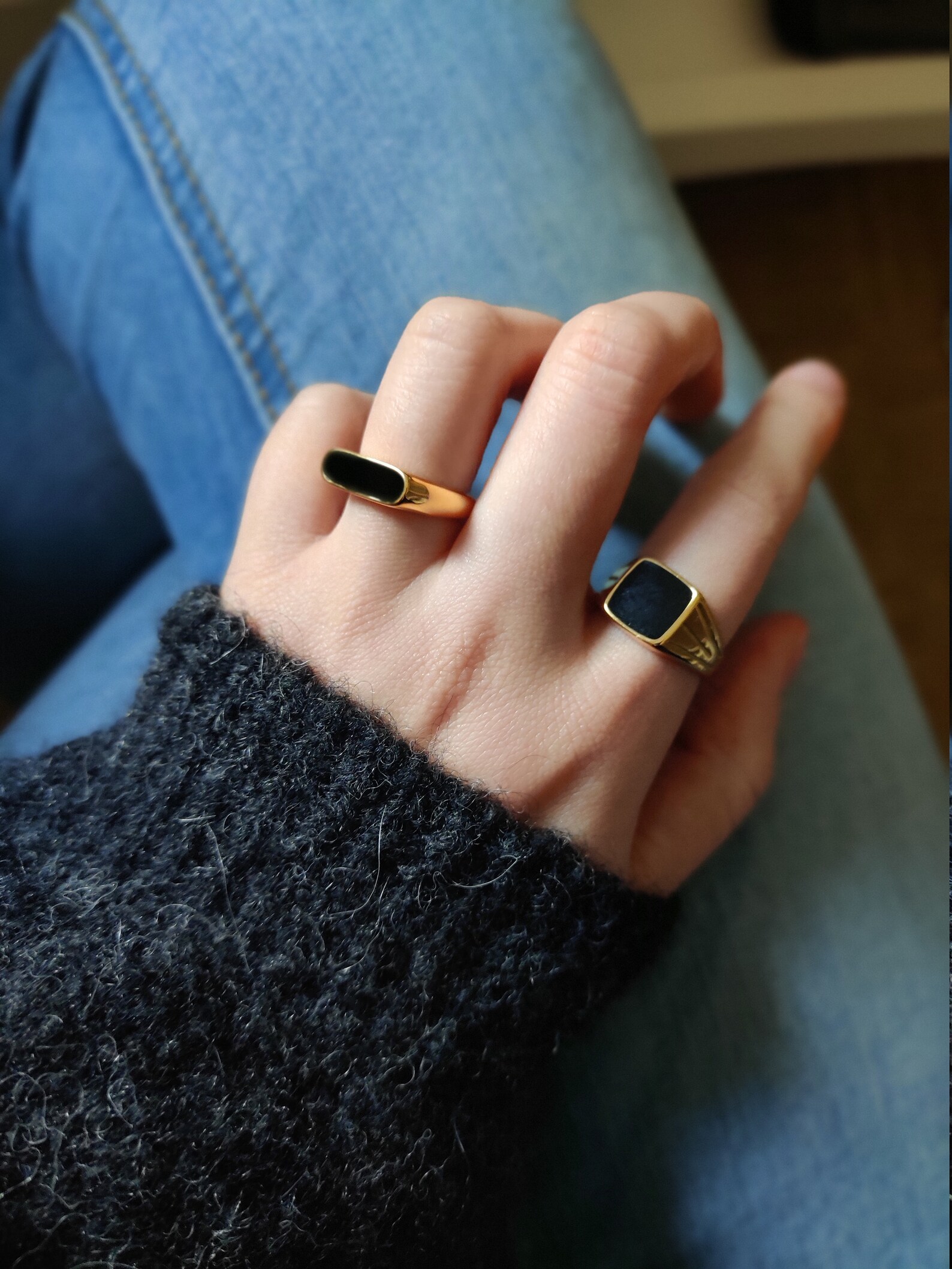 Black Stone Gold Ring Bold Dome Ring Wide Band Ring - Etsy