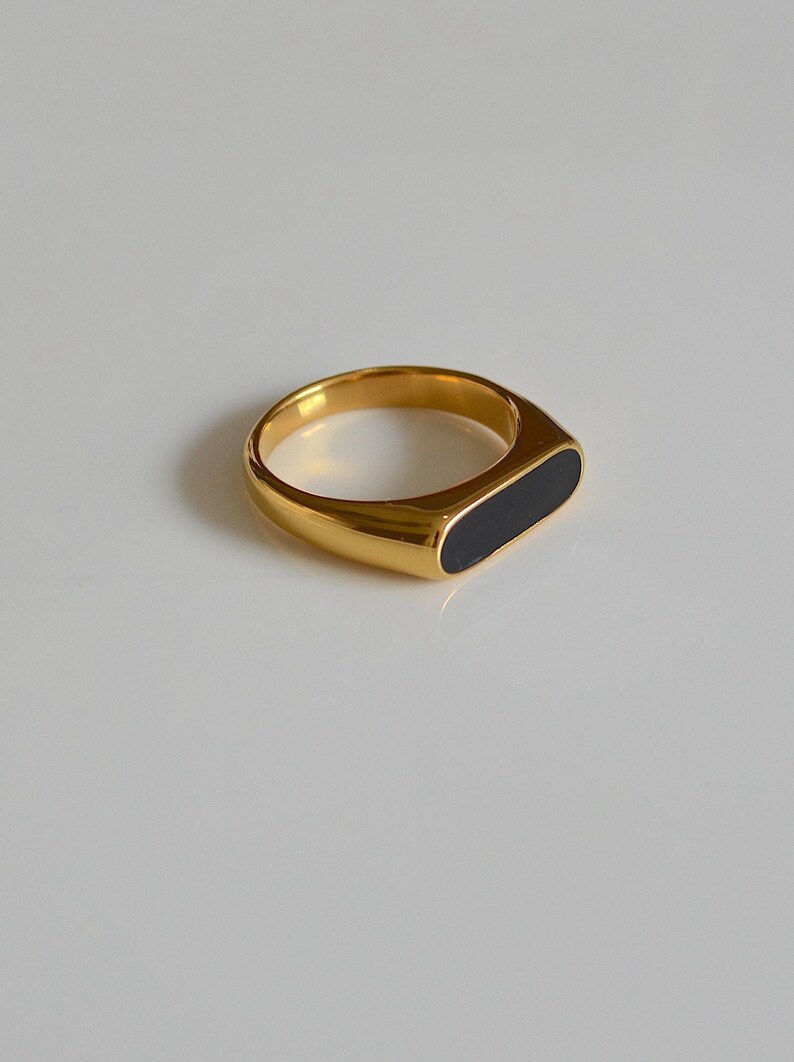 Black Stone Gold Ring Bold Dome Ring Wide Band Ring - Etsy