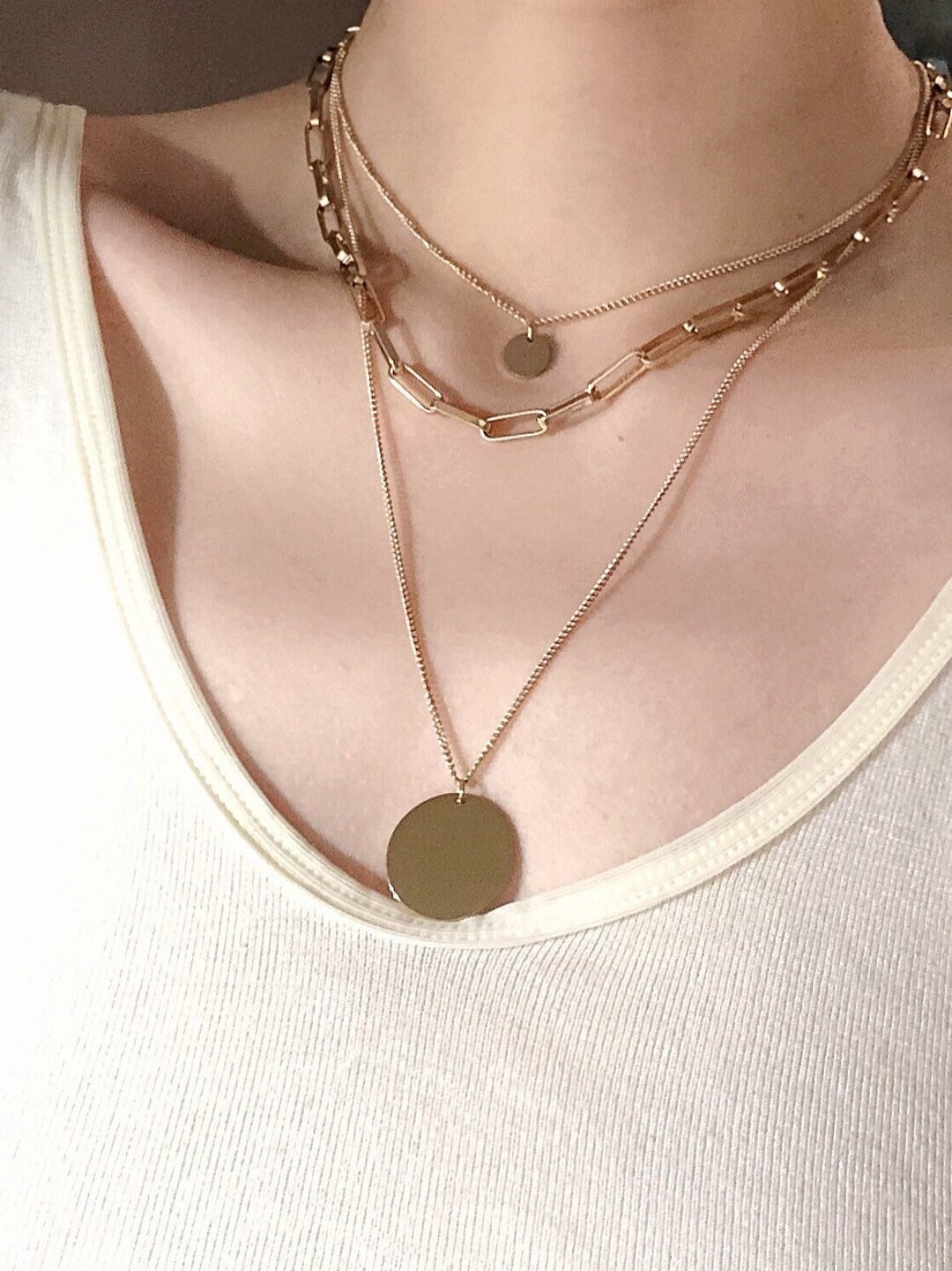 Collier de pièces de monnaie à chaîne de trottoir à 3 couches, collier ...