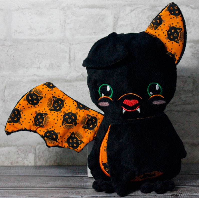 Big Bat Plush, Witch Cat Familiar, Embroidered Plush, Bat Stuffed ...