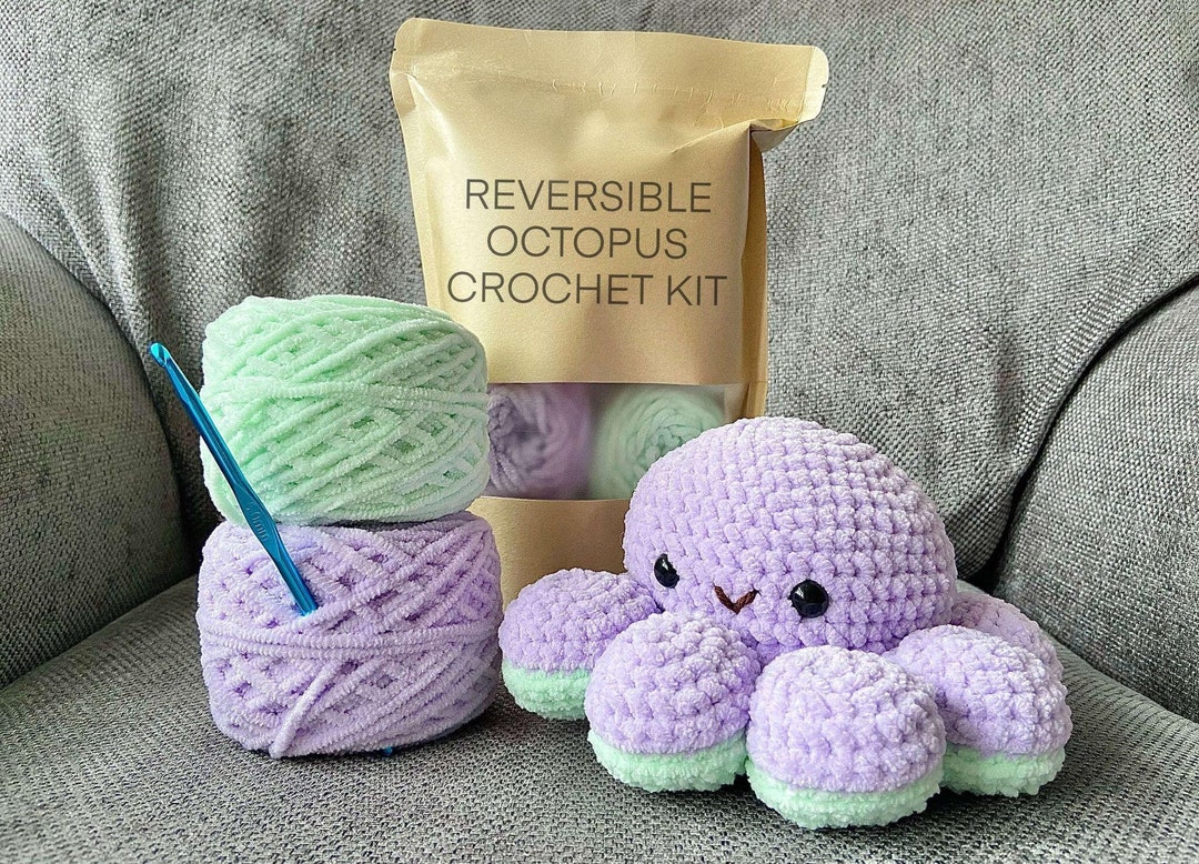 Reversible Octopus Crochet Kit, Pastel Purple, Pastel Green, Gift Ideas ...
