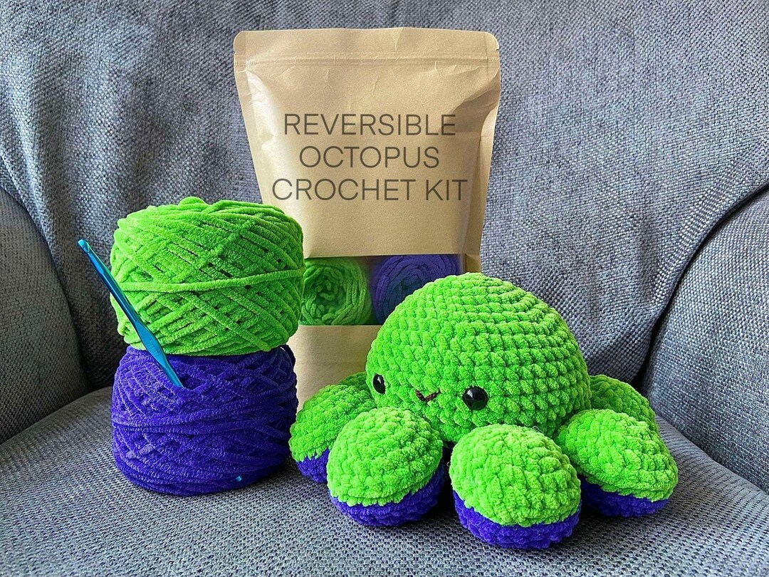 Reversible Octopus Crochet Kit, Bright Green, Bright Purple, Gift Ideas ...