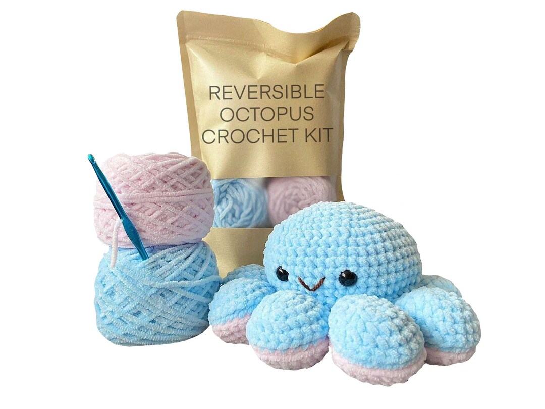 Reversible Octopus Crochet Kit, Pink and Blue, Craft Kit for Adults ...