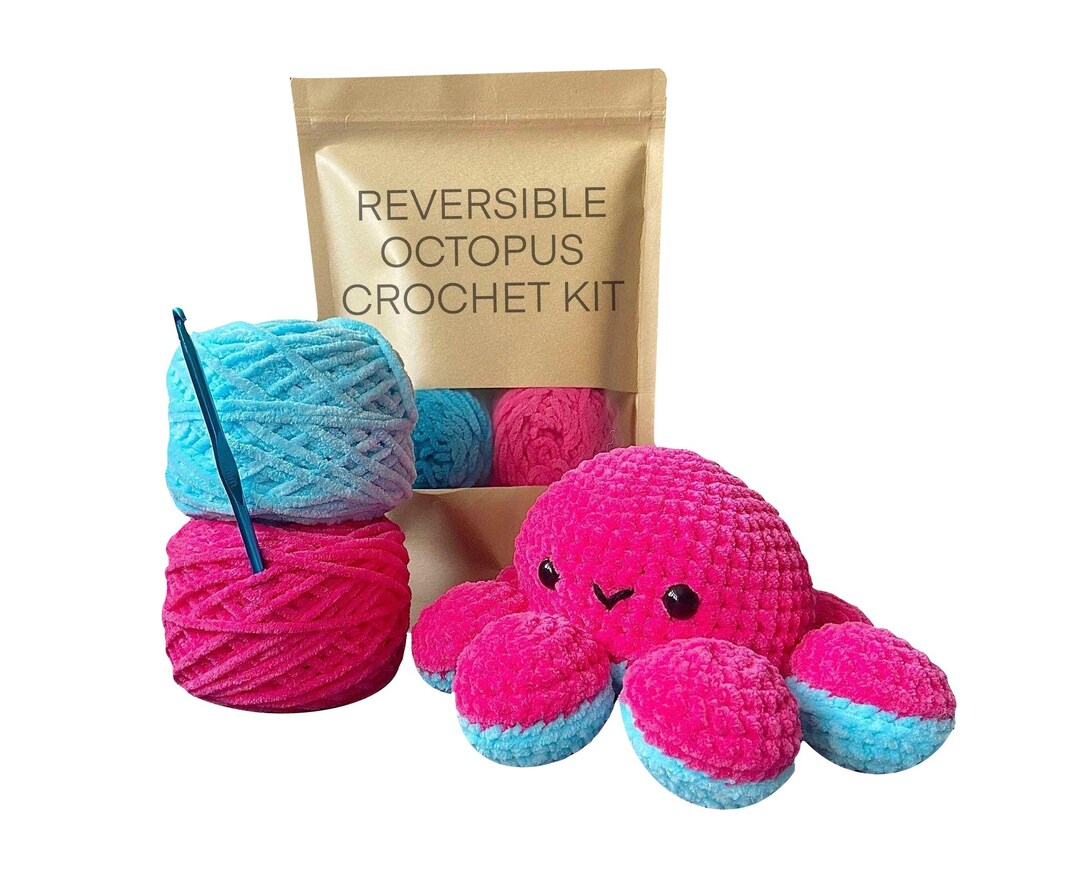 Reversible Octopus Crochet Kit, Pink and Blue, Craft Kit for Adults ...