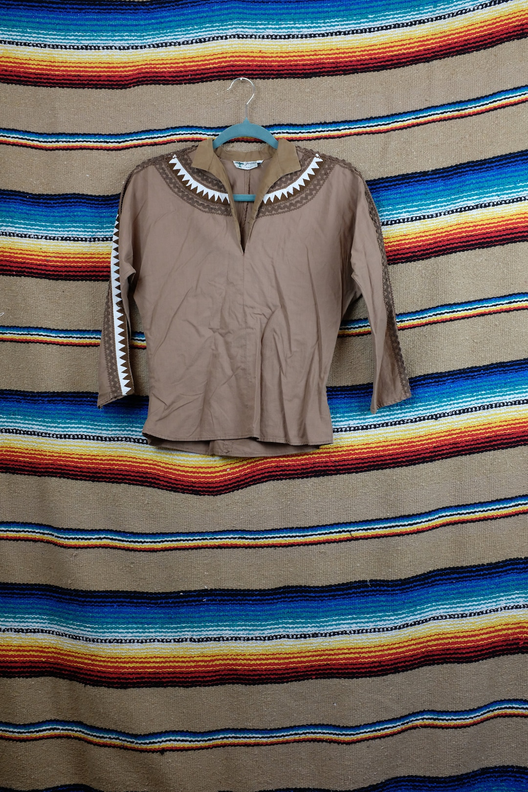 Vintage Womens Southwestern Tan Brown Cotton Handmade Western Blouse ...