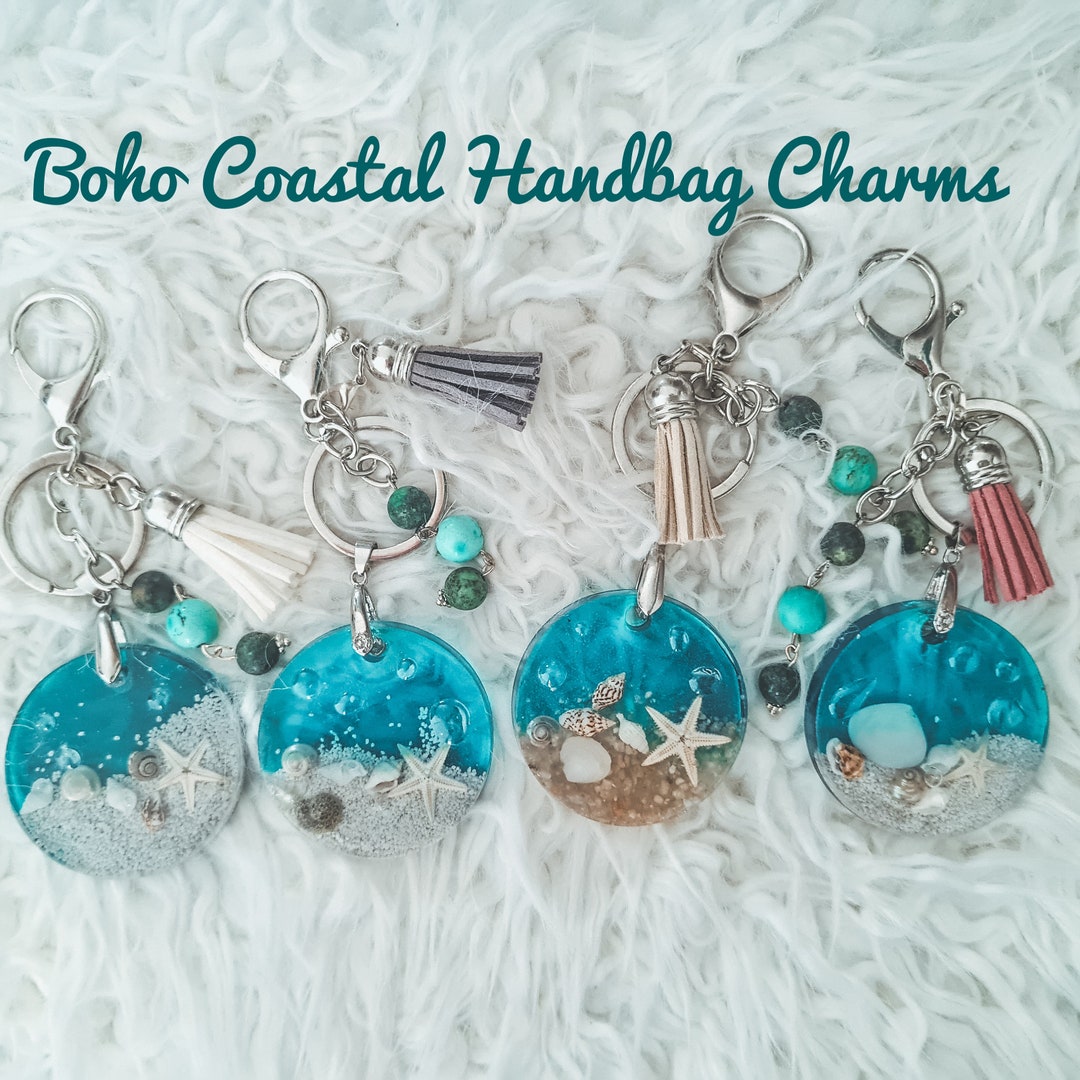 Boho Handbag Charm, Ocean Bag, Bag Charm Beaded, Beach Keyring, Beach ...