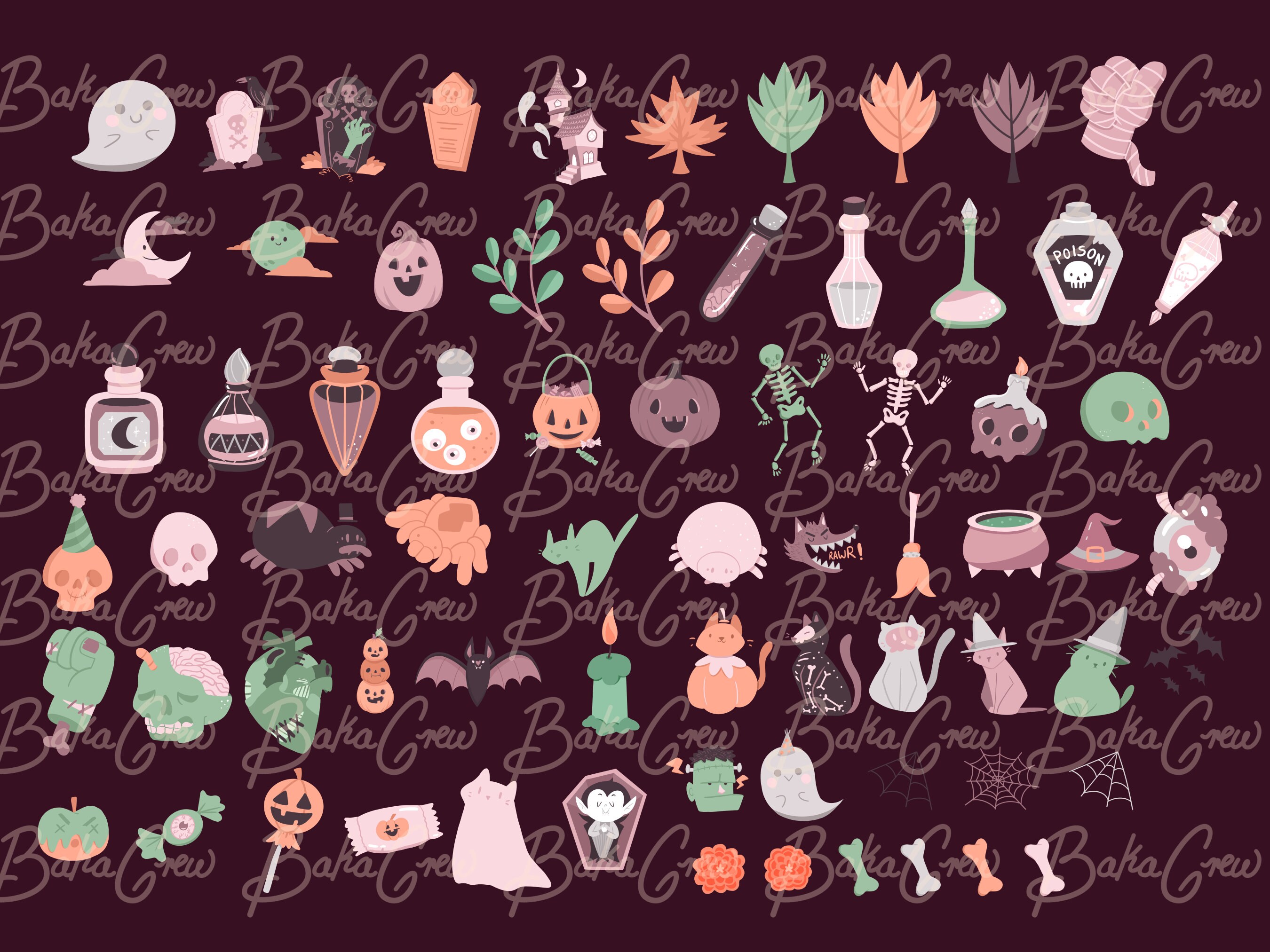 Halloween Clipart Set Cute Halloween Illustrations Halloween - Etsy