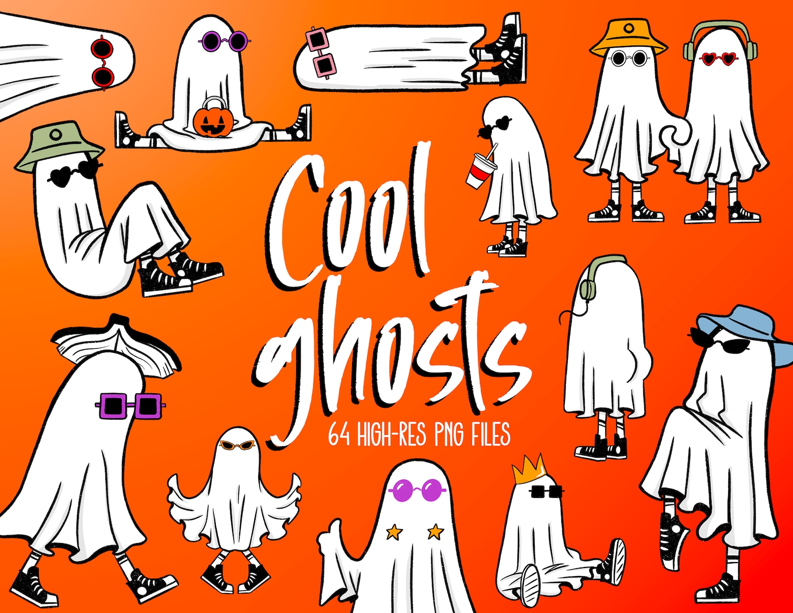 Cool Halloween Clipart Set Halloween Ghosts Illustrations - Etsy