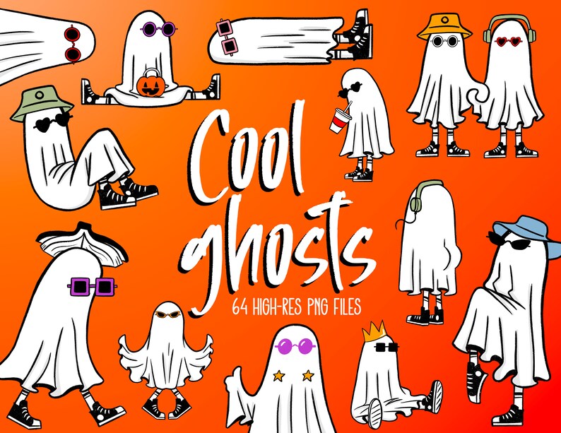 Cool Halloween Clipart Set Halloween Ghosts Illustrations - Etsy