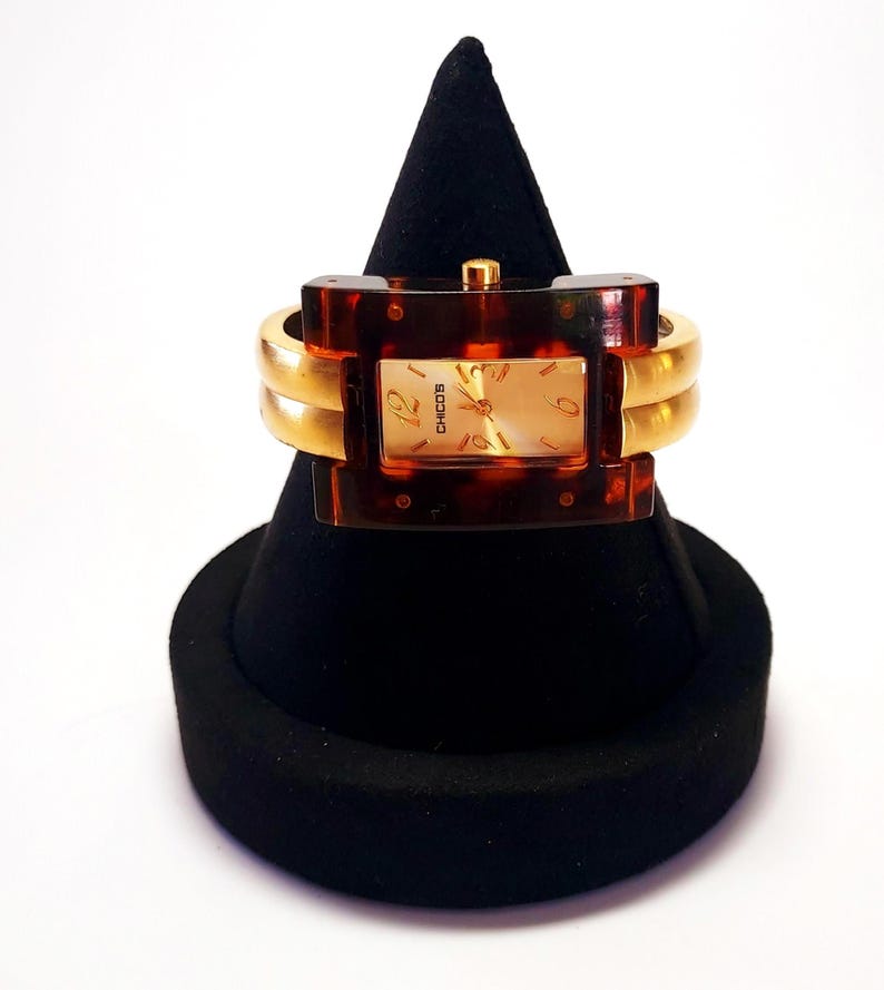 Tortoise Shell Bangle Bracelet Watch; Japanese Movement; Rectangle Face ...