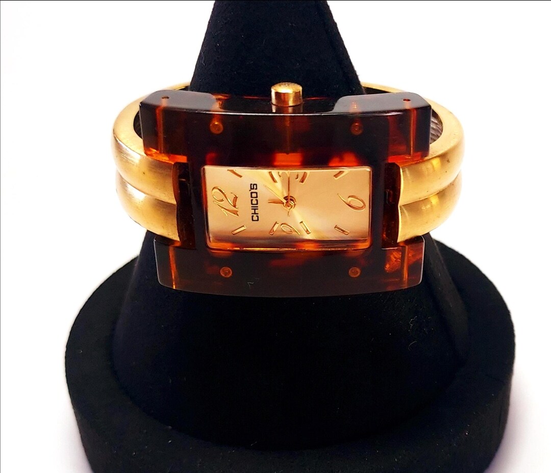 Tortoise Shell Bangle Bracelet Watch; Japanese Movement; Rectangle Face ...