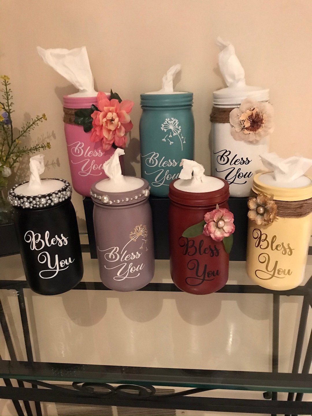 Mason Jar Tissue Holder | Bling Tissue Jar | Get Well Gift | Black ...