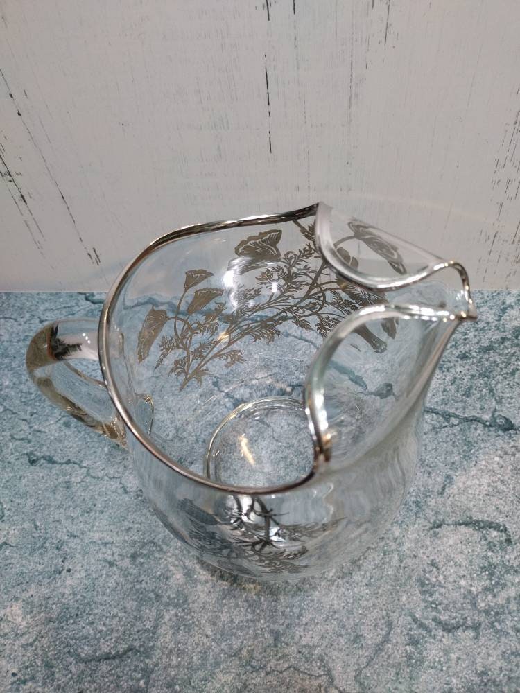 Vintage Silver City Glass Company Pitcher With Silver Floral Overlay in ...