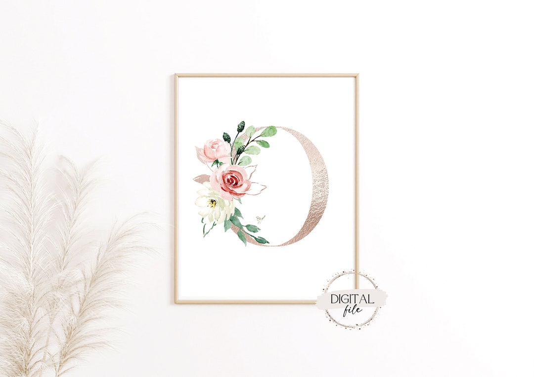Custom Floral Letter Nursery Print: Rose Gold Watercolor (digital Print ...