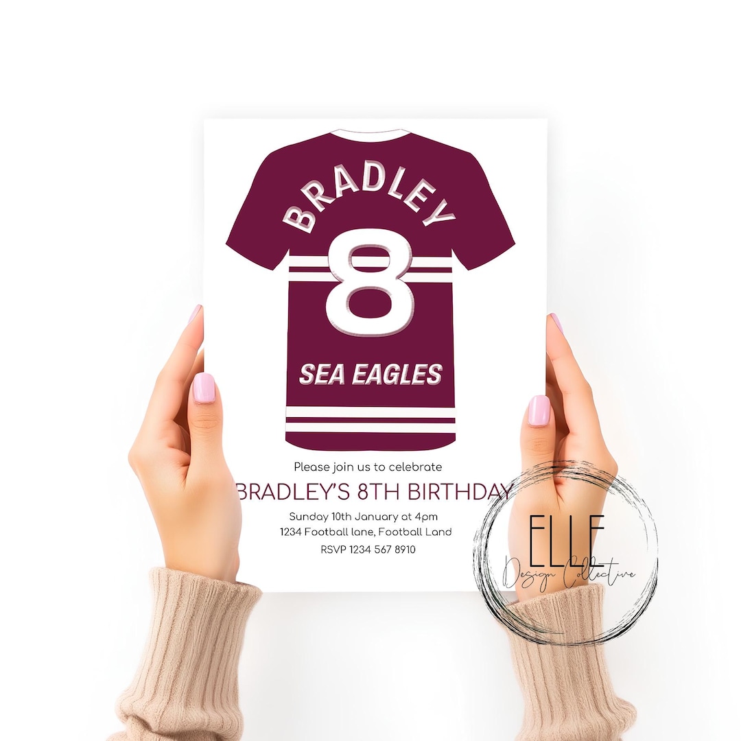 Manly Sea Eagles Birthday Invitation: NRL Rugby League Theme (digital ...