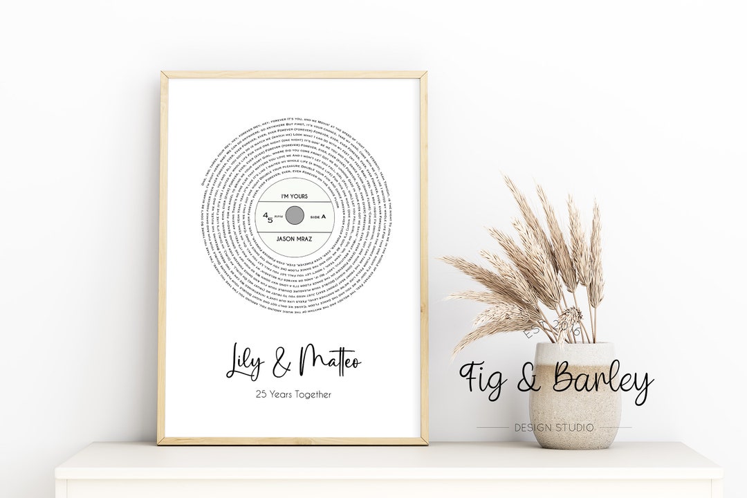 Custom Song Lyric Vinyl Record Print, Anniversary Gift (digital ...