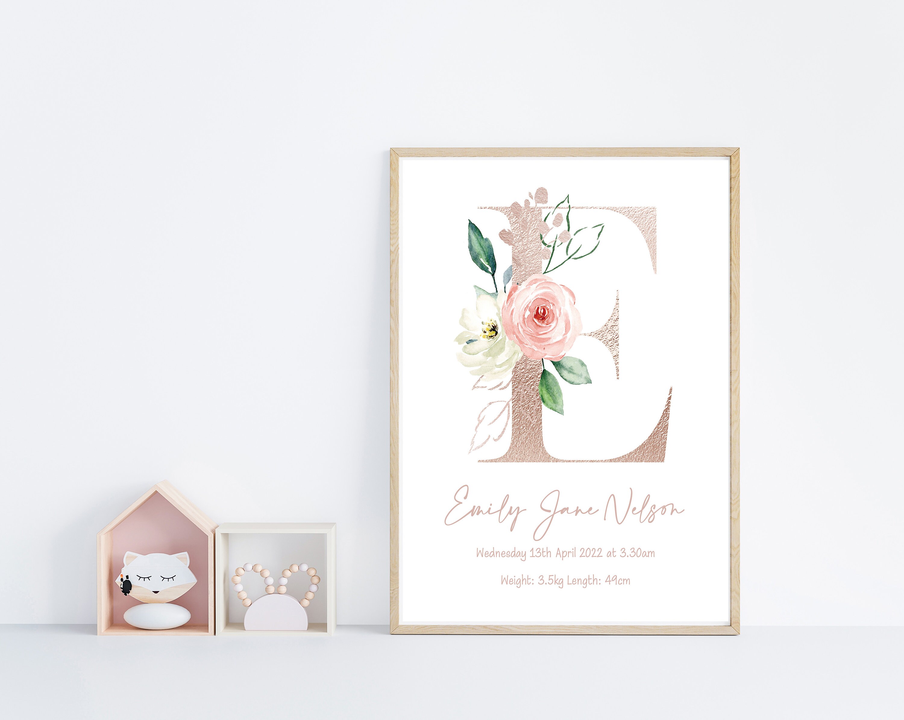 Floral Letter Birth Print Girls Birth Print Birth Print - Etsy Australia