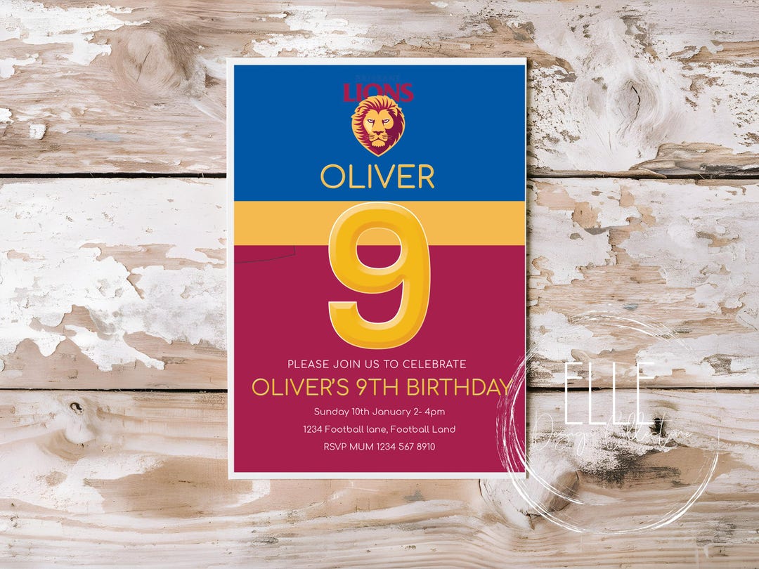 Custom AFL Birthday Invitation, Brisbane Lions, AFL Birthday Invite ...
