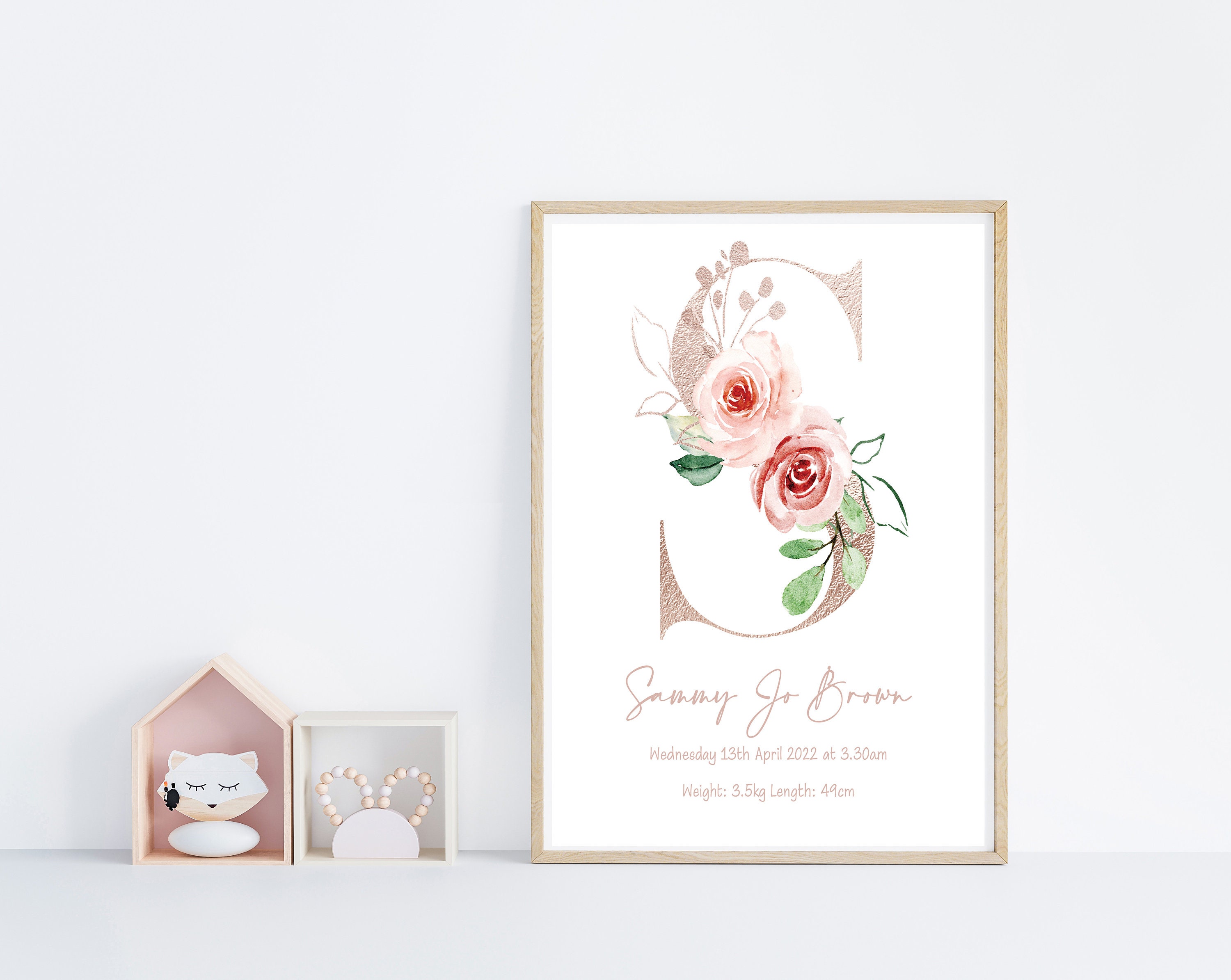 Floral Letter Birth Print Girls Birth Print Birth Print - Etsy Australia