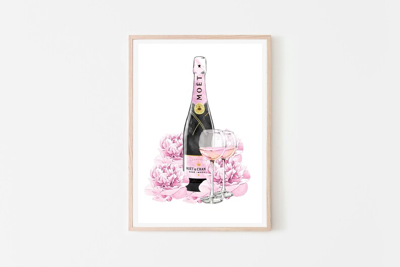 Champagne Bottle Wall Art Pink Champagne Print Glamorous - Etsy