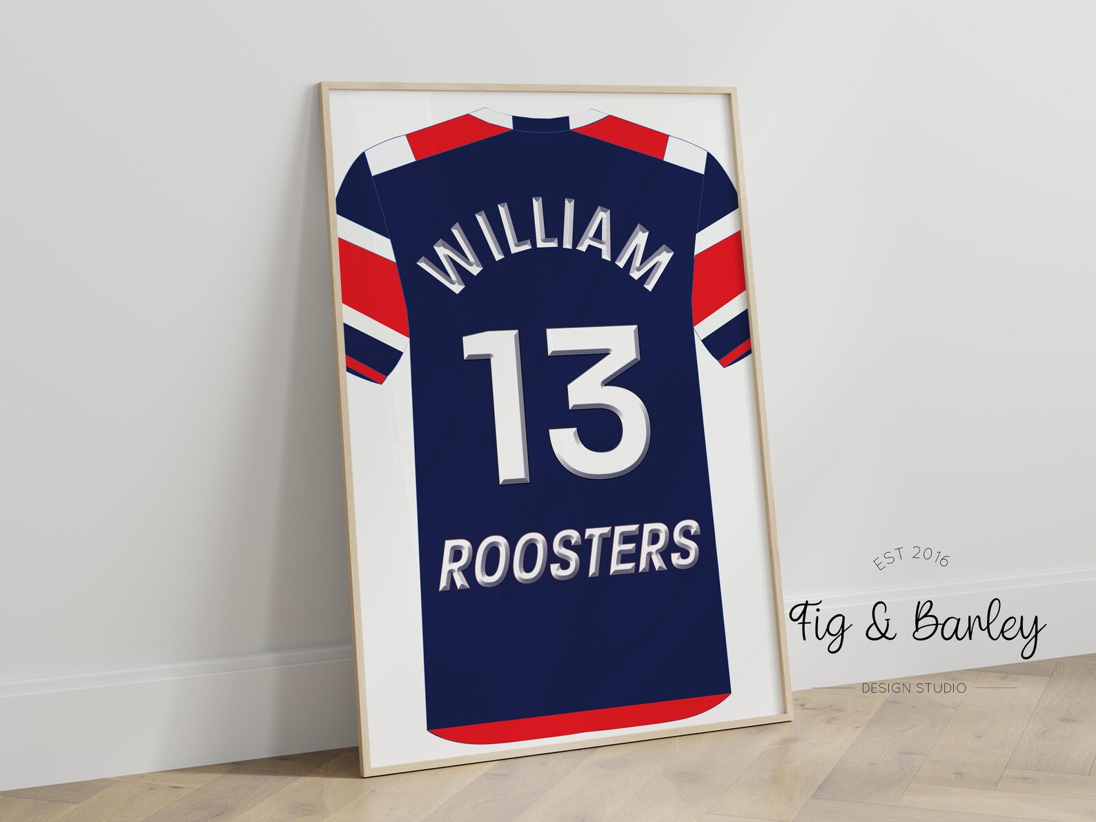Custom Sydney Roosters Jersey Art: Personalised NRL Poster (digital ...