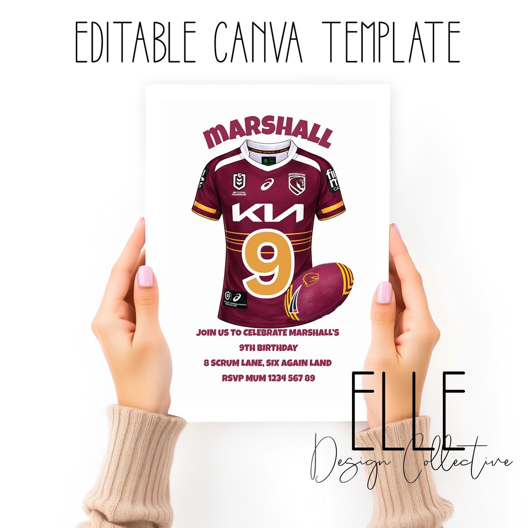 Custom NRL Birthday Invitation: Brisbane Broncos Rugby League Party 5x7 ...