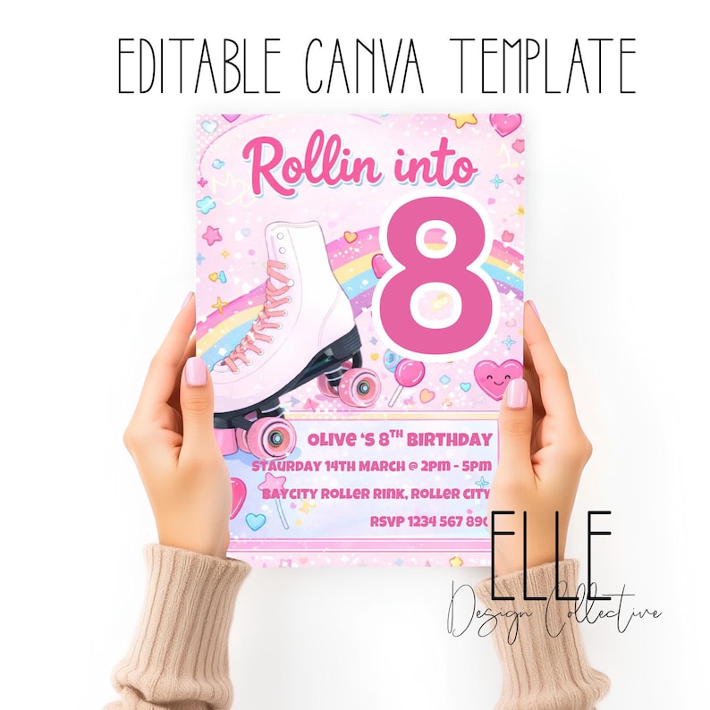 Editable Rollin Into Birthday Invitation, Roller Skate Party Invite ...