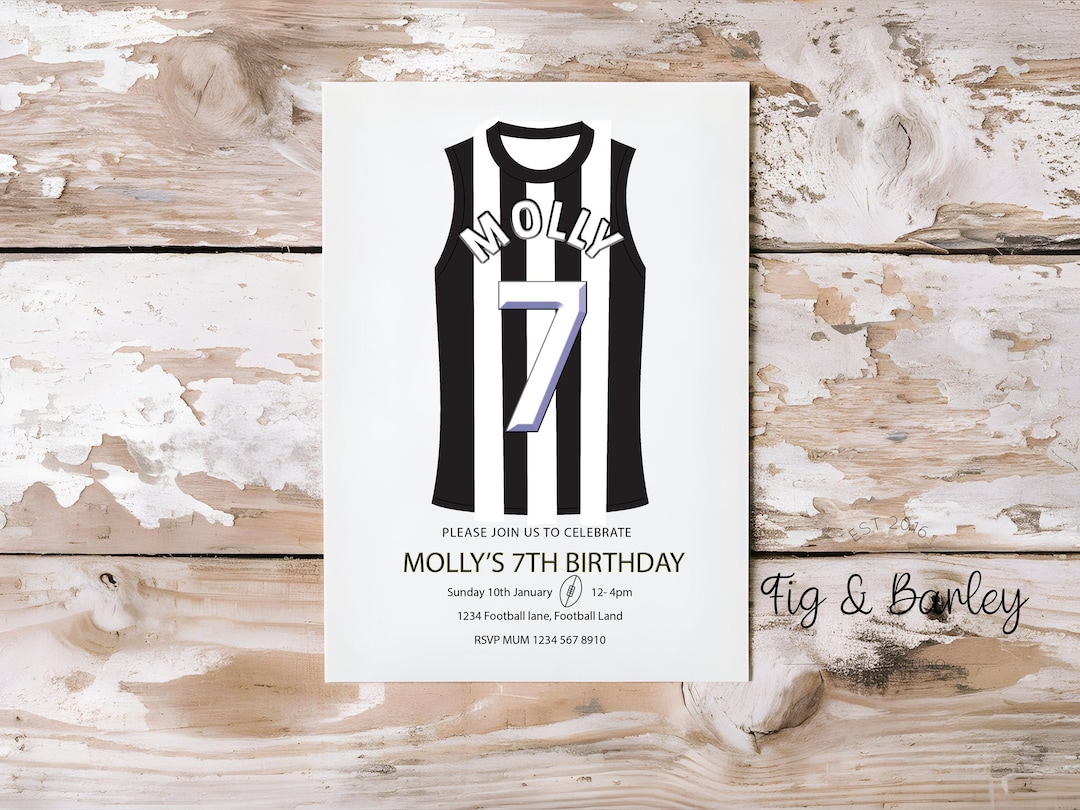 Custom AFL Birthday Invitation, Collingwood Magpies, AFL Birthday ...