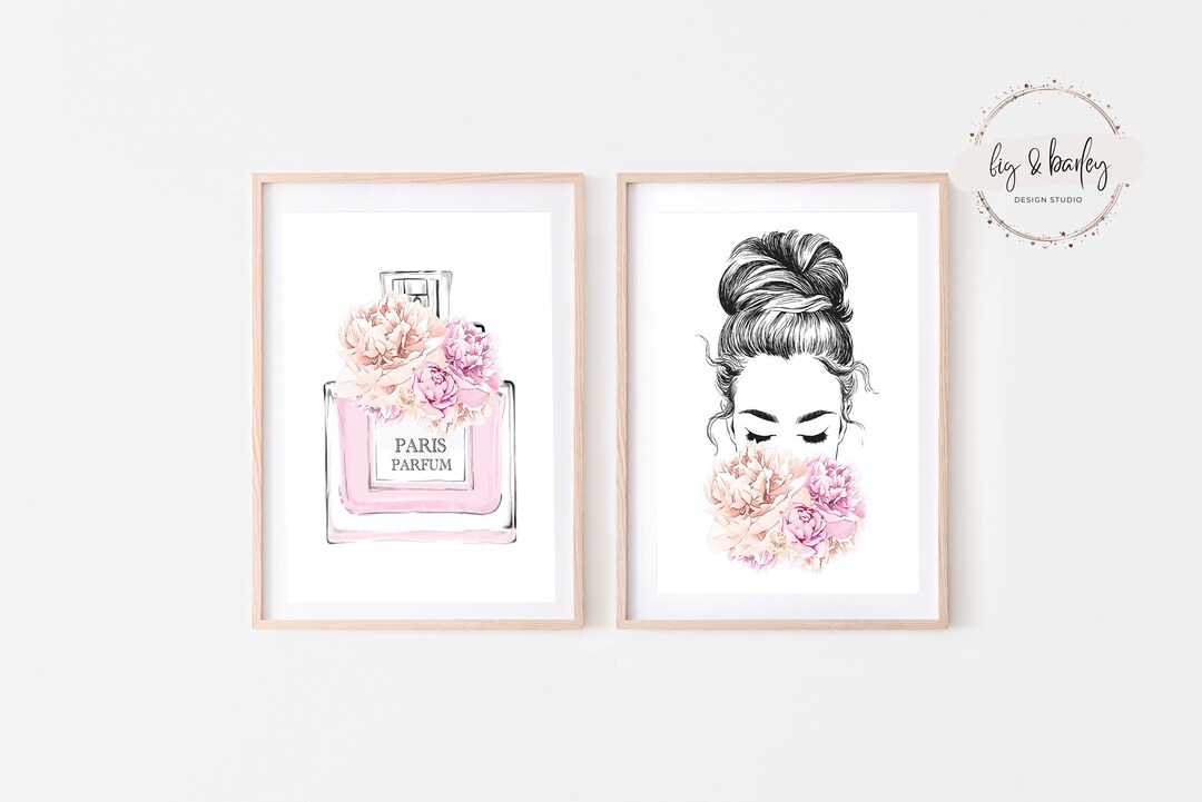 Teen Girl Wall Art Perfume Bottle & Messy Bun Girl Print Set - Etsy