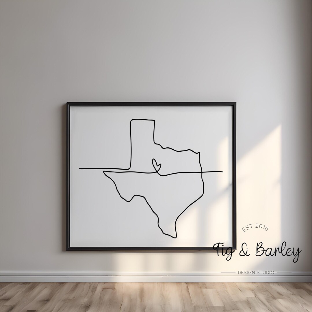 Love Texas Line Art One Line Drawing With Love Heart, Black White ...