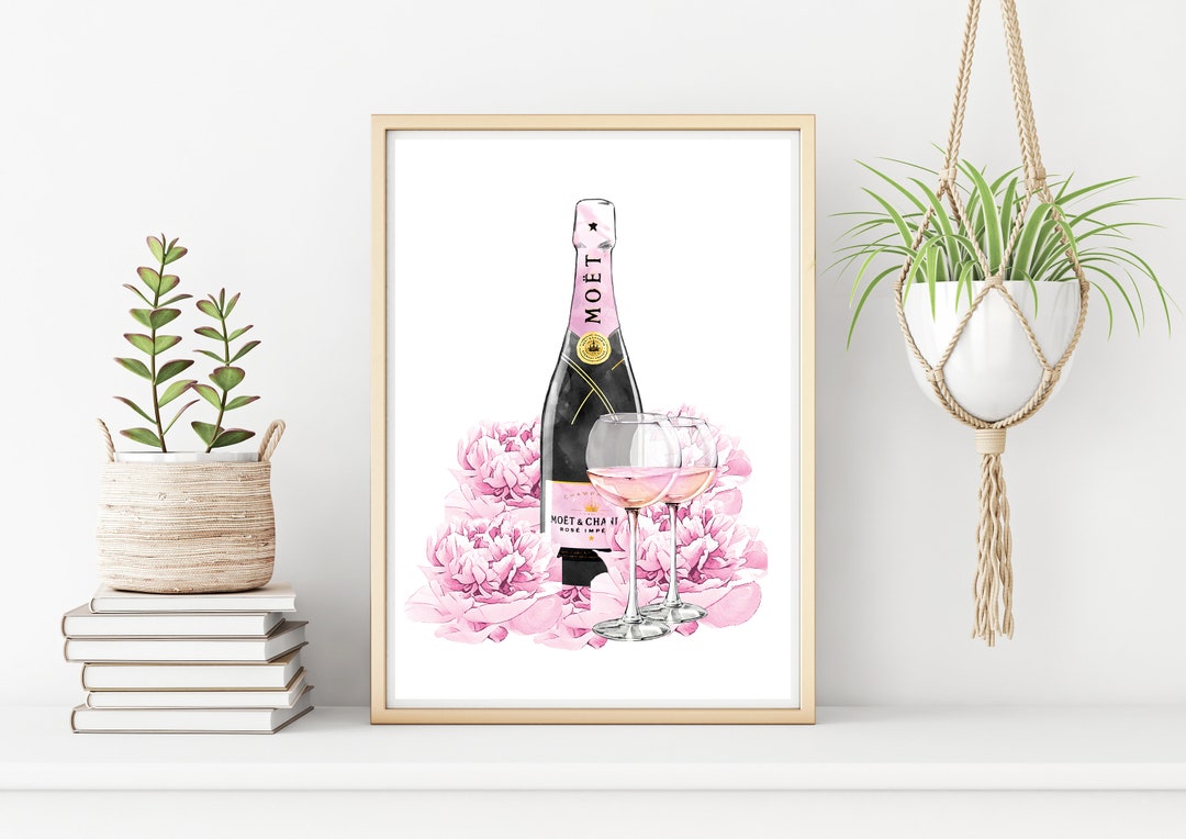 Champagne Bottle Wall Art | Pink Champagne Print | Glamorous Print ...
