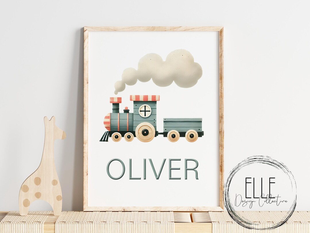 Custom Boho Train With Name for Nursery, Trains , Playroom Wall Art ...