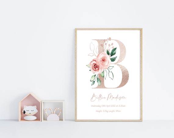 Floral Letter Birth Print Girls Birth Print Birth Print - Etsy Australia