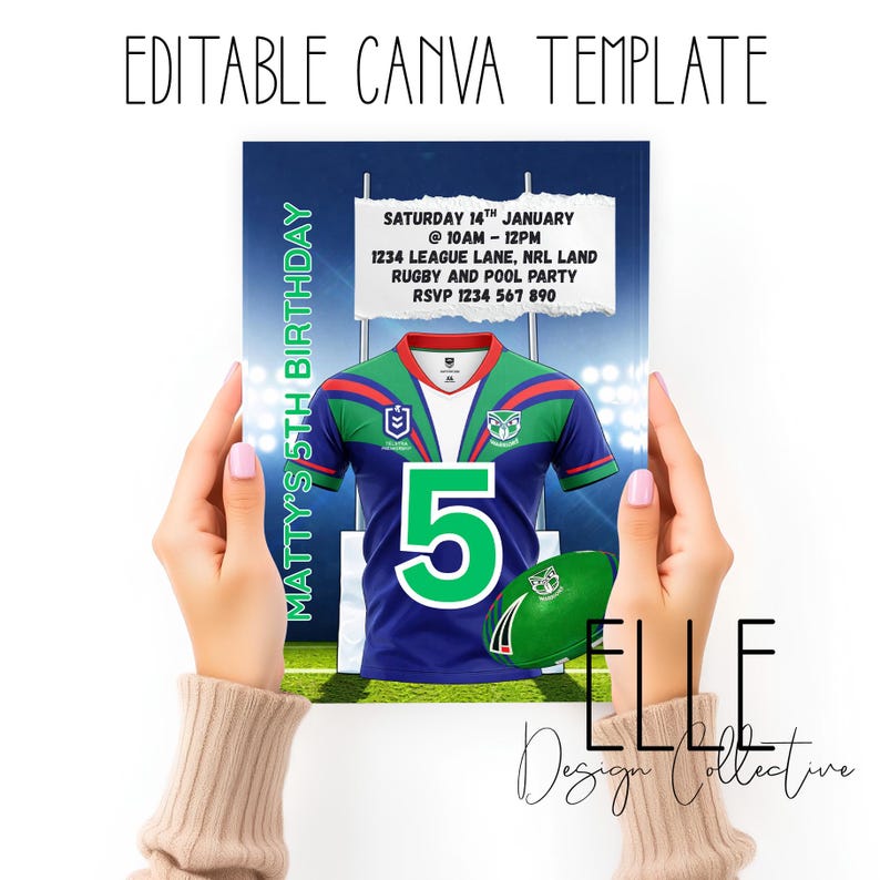 Custom NRL Birthday Invitation: New Zealand Warriors Rugby League Party ...