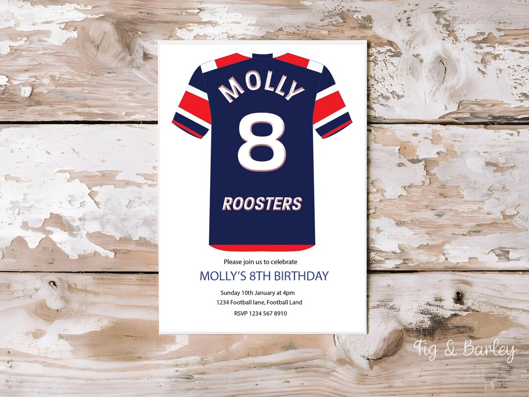 Custom NRL Birthday Invitation, Sydney Roosters, NRL Birthday Invite ...