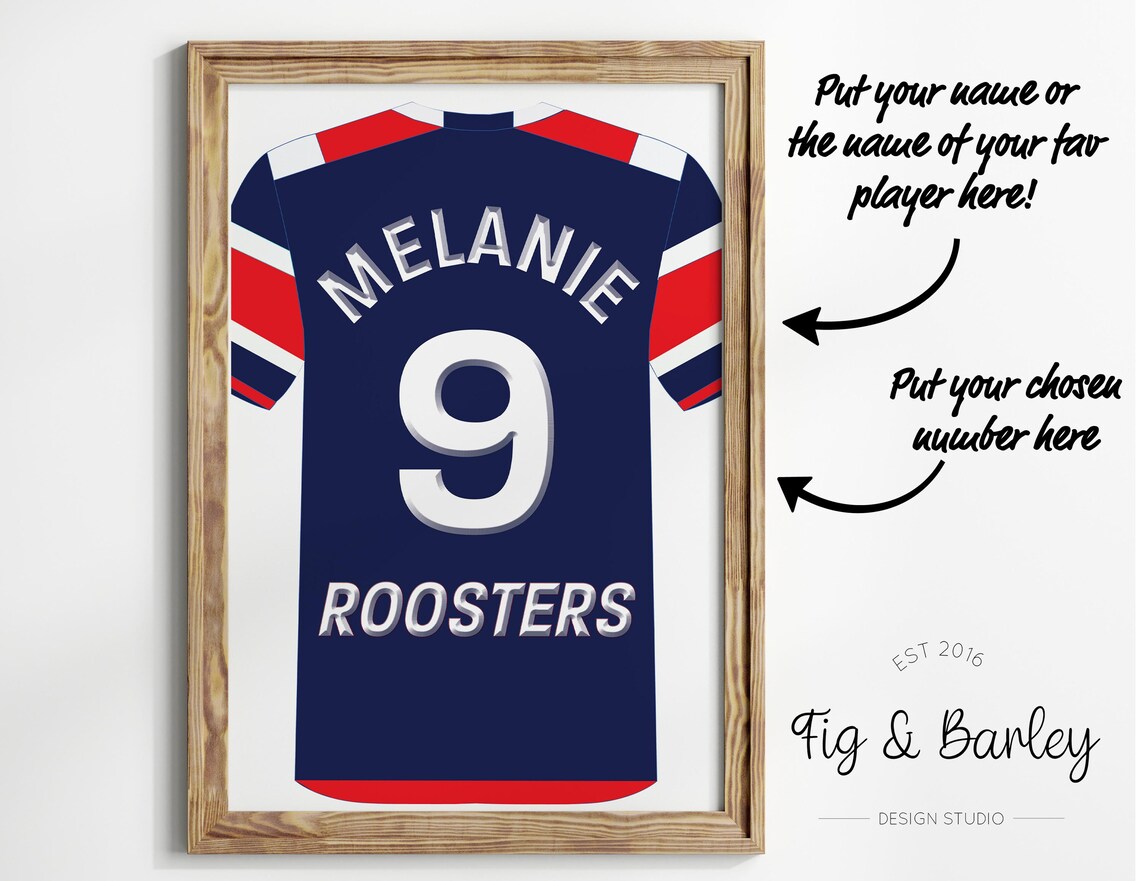 Custom Sydney Roosters Jersey Art: Personalised NRL Poster (digital ...