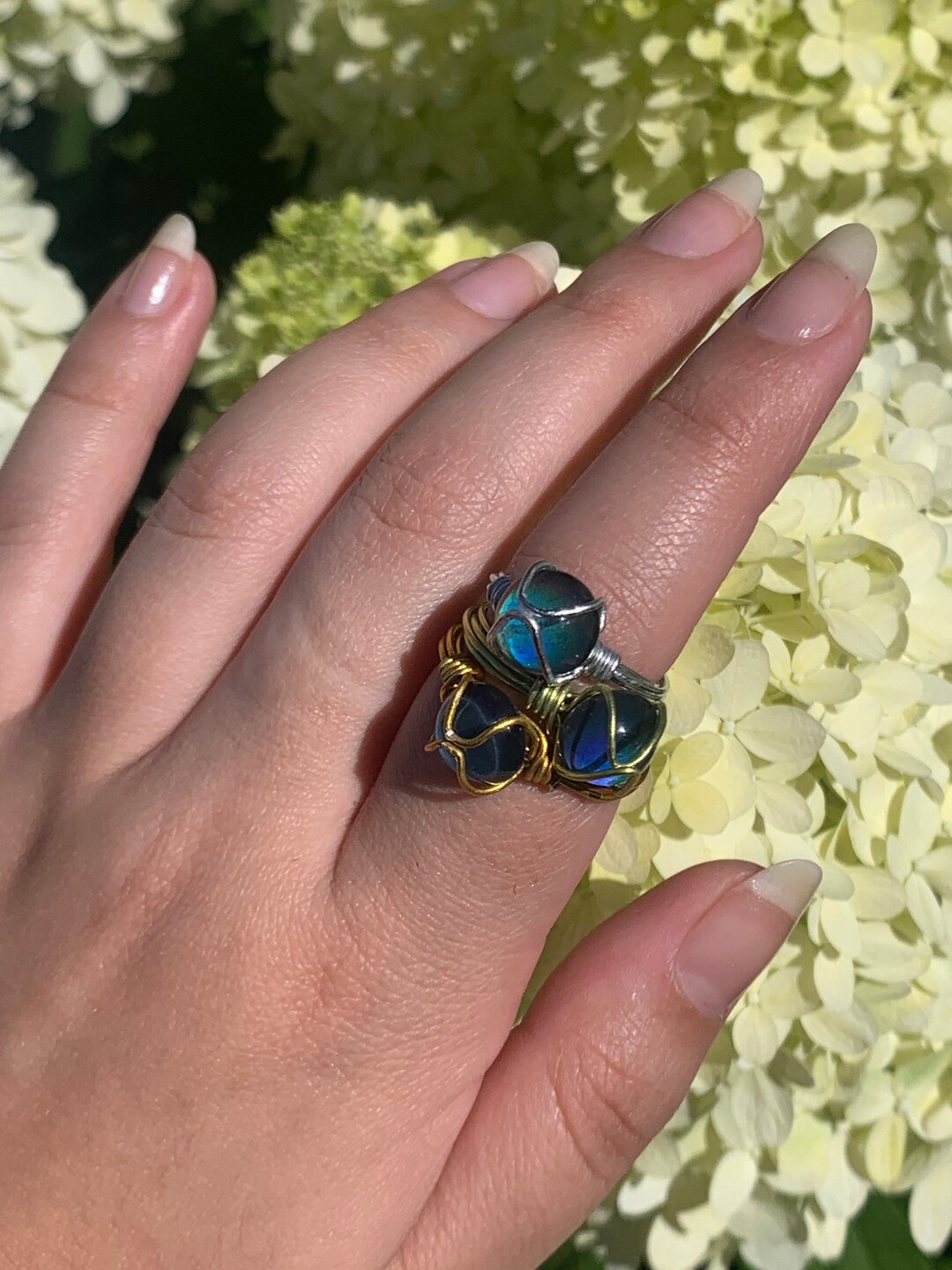 Magic Mood Stone Gemstone Silver Olive Gold Wire Ring - Etsy